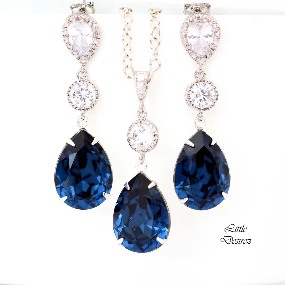 Navy Blue Bridal Set Navy Blue Jewelry Set Bridesmaid Jewelry - Etsy