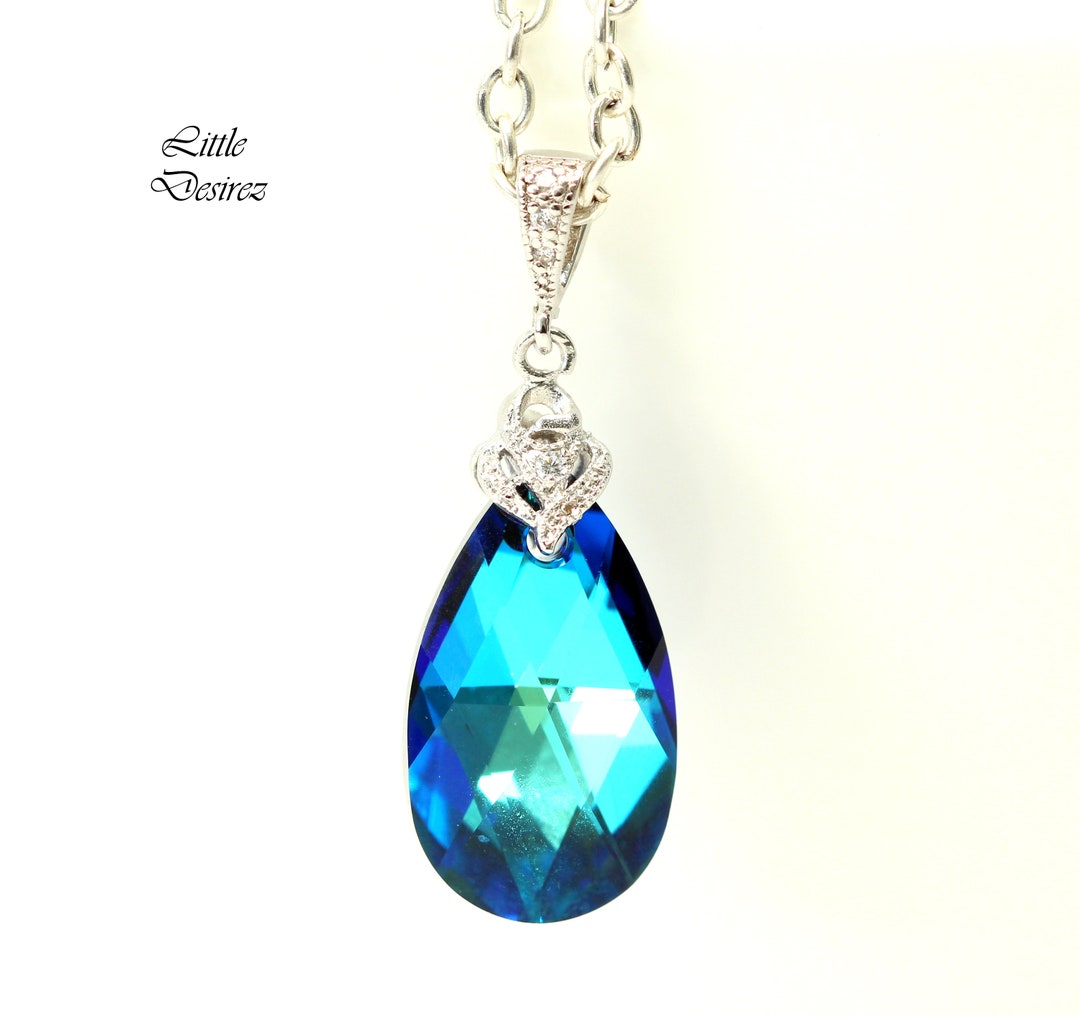 Bermuda Blue Crystal Necklace Blue Necklace Bridal Necklace Bridesmaid ...