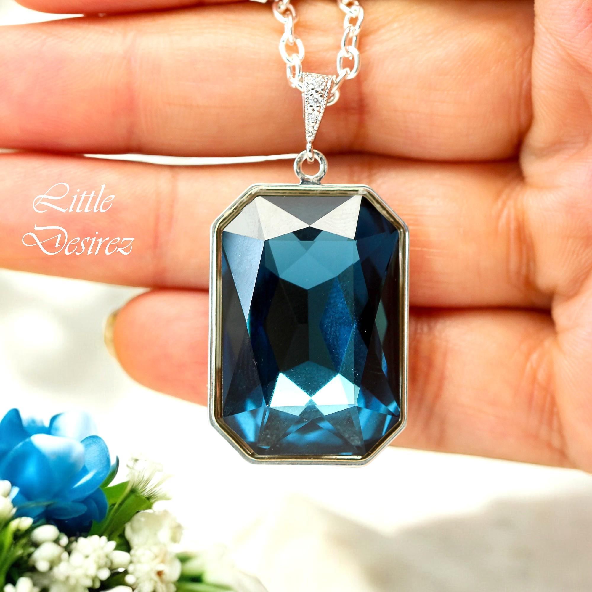 Navy Blue Necklace Crystal Emerald Cut Montana Blue Necklace Large ...