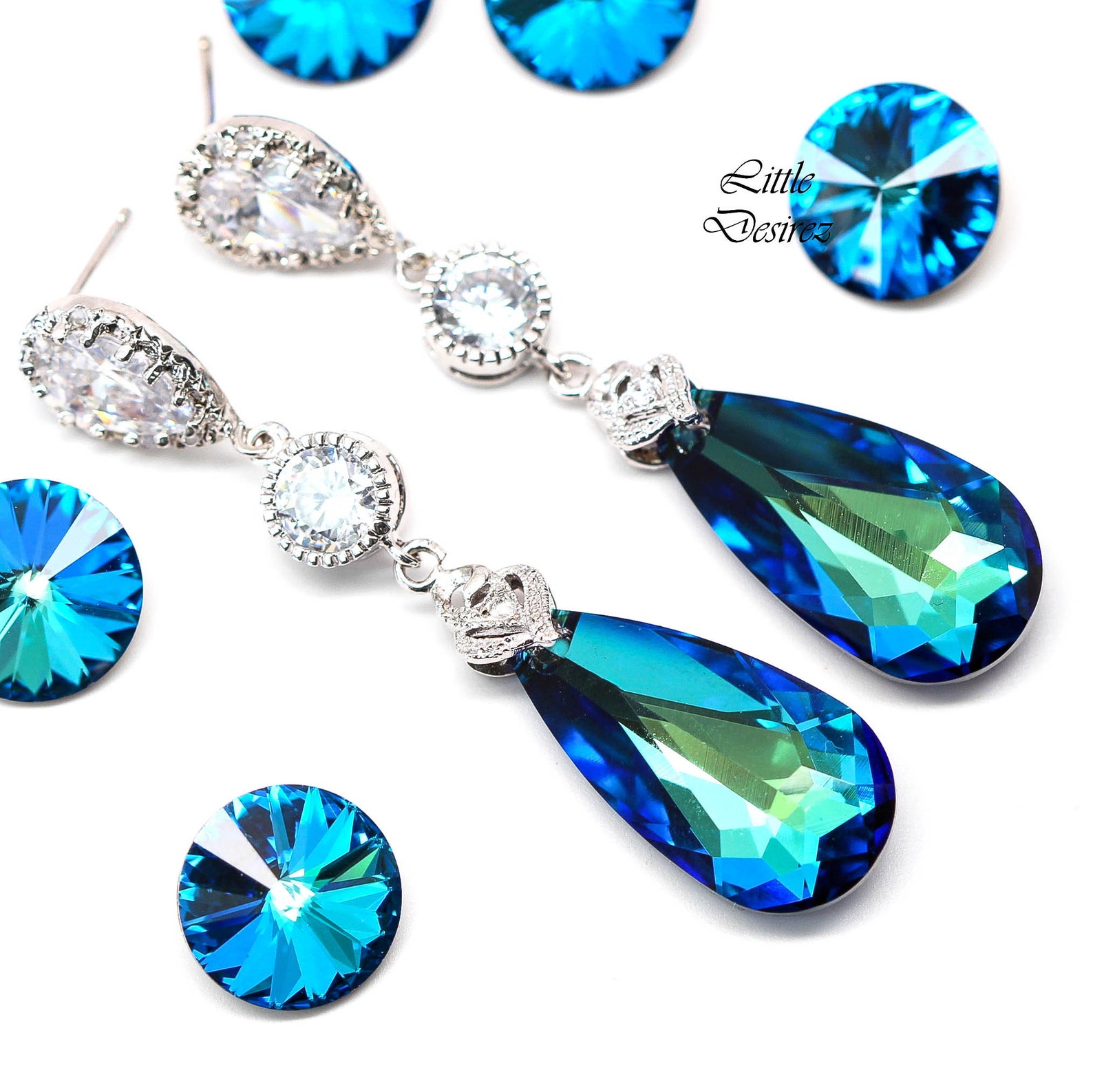 Blue Necklace Bermuda Blue Crystal Necklace Bridesmaid Necklace Bridal ...