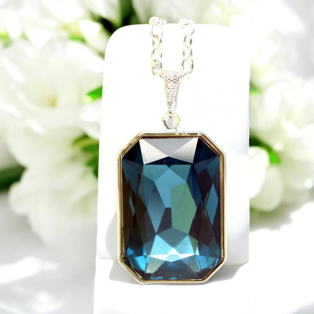 Navy Blue Necklace Crystal Emerald Cut Montana Blue Necklace Large ...