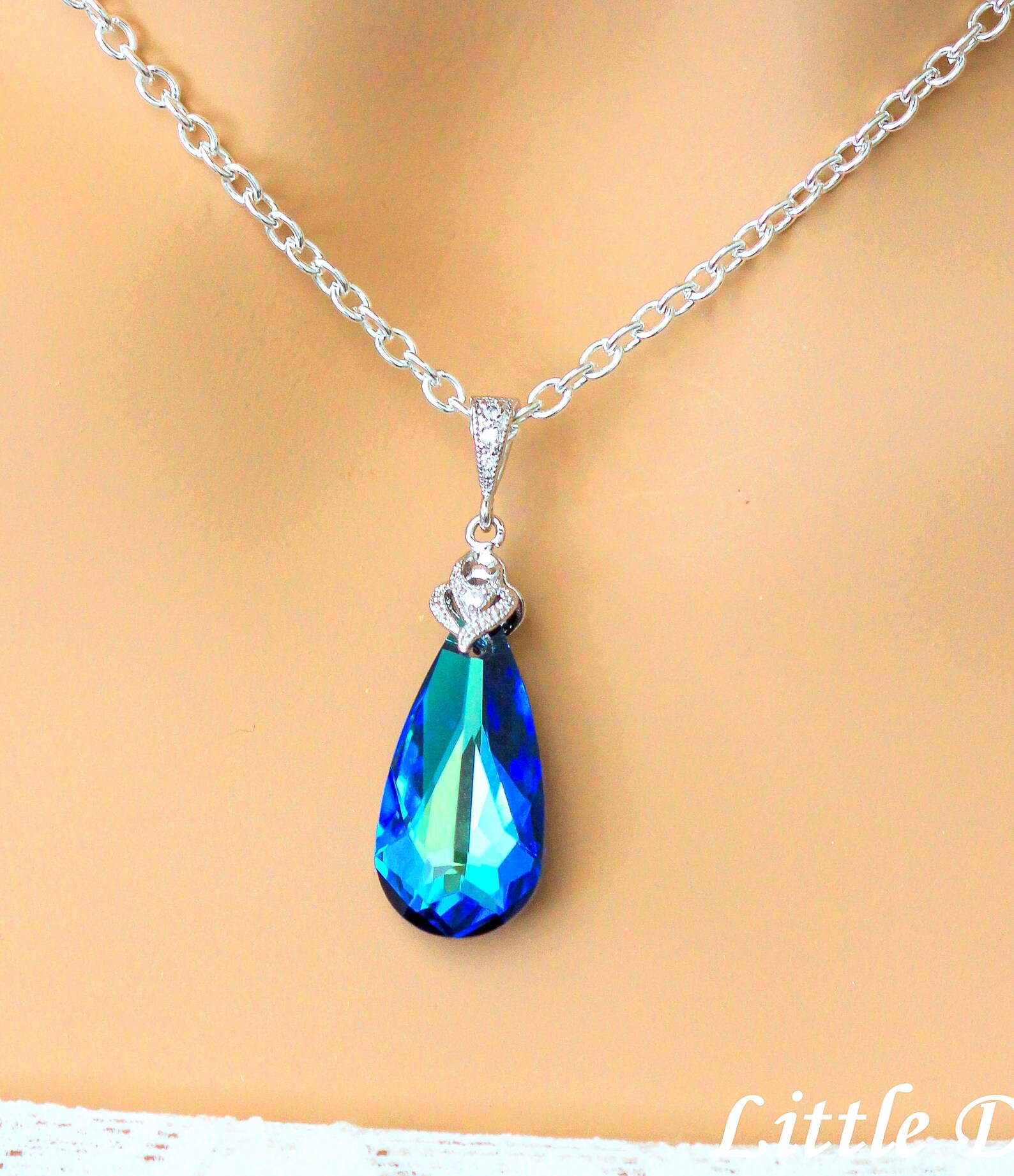 Blue Necklace Bermuda Blue Crystal Necklace Bridesmaid Necklace Bridal ...