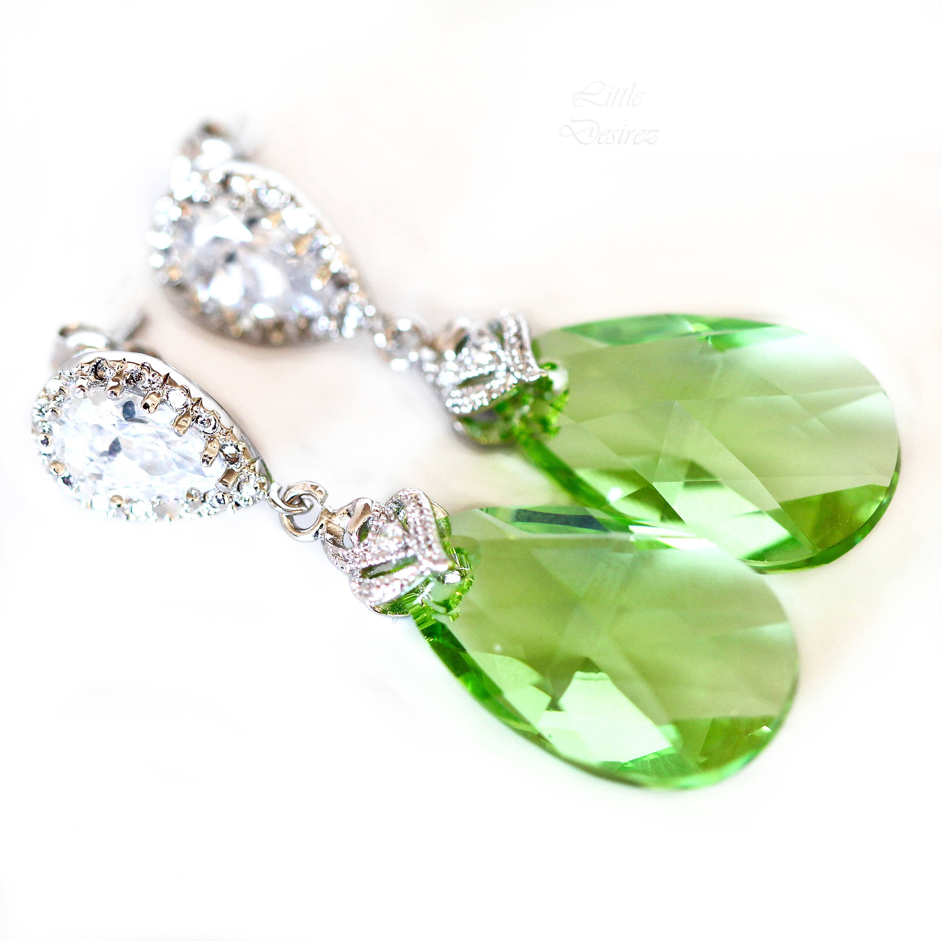 Light Green Earrings Green Drop Earrings Crystal Earrings Peridot ...