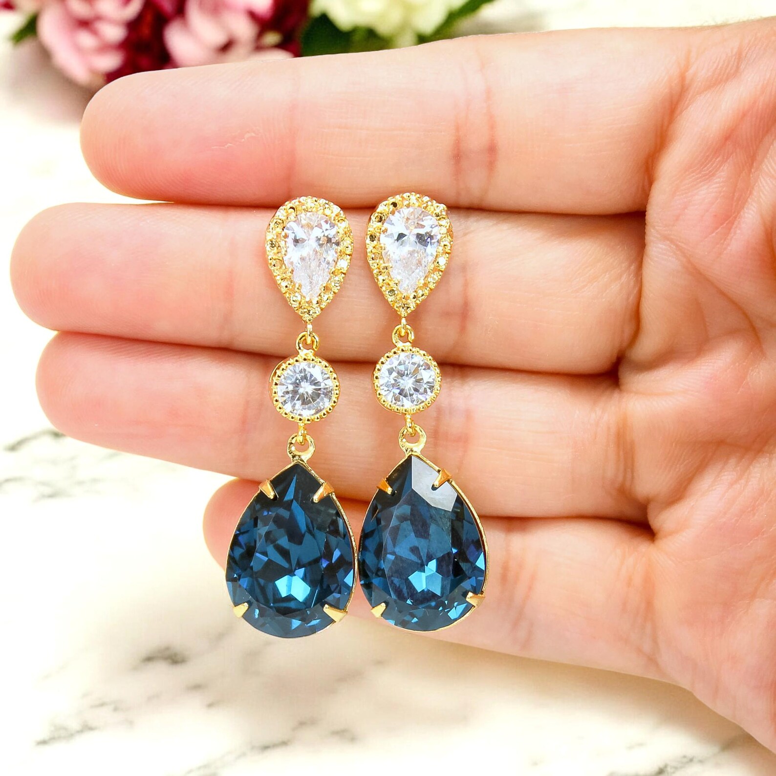 Navy Blue Bridal Set Navy Blue Jewelry Set Bridesmaid Jewelry Navy ...