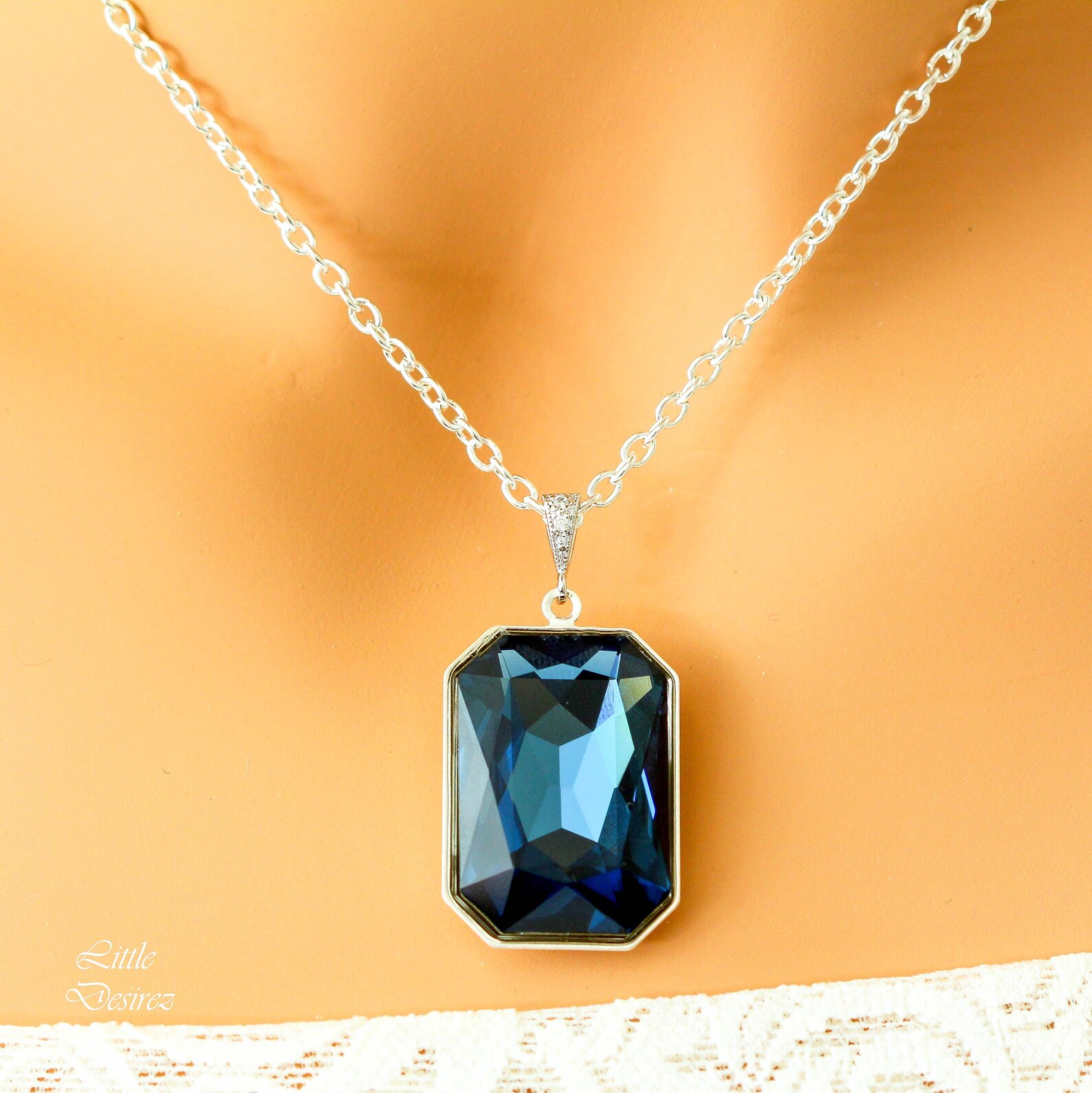 Navy Blue Necklace Crystal Emerald Cut Montana Blue Necklace Large ...