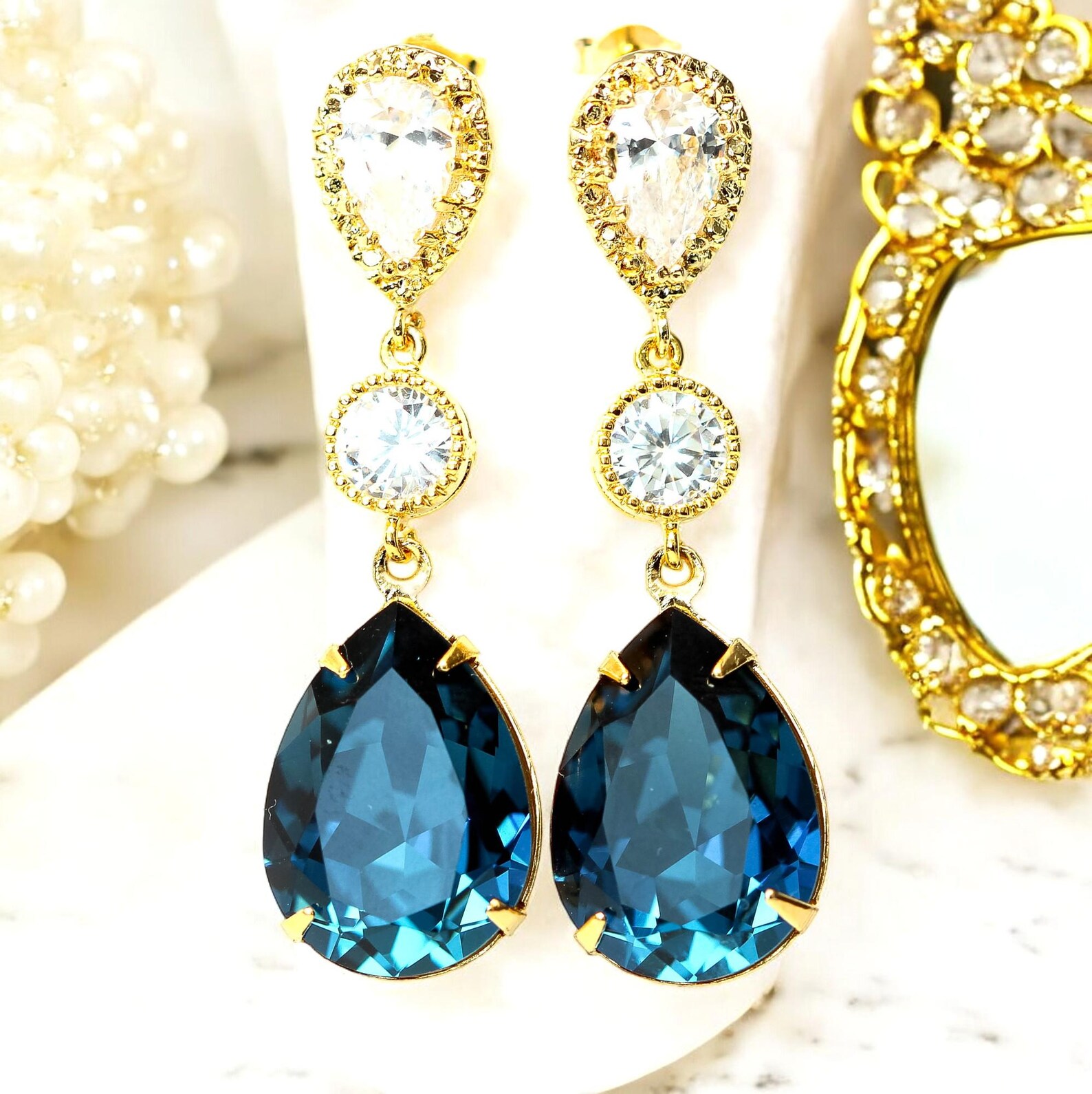 Navy Blue Bridal Set Navy Blue Jewelry Set Bridesmaid Jewelry Navy ...
