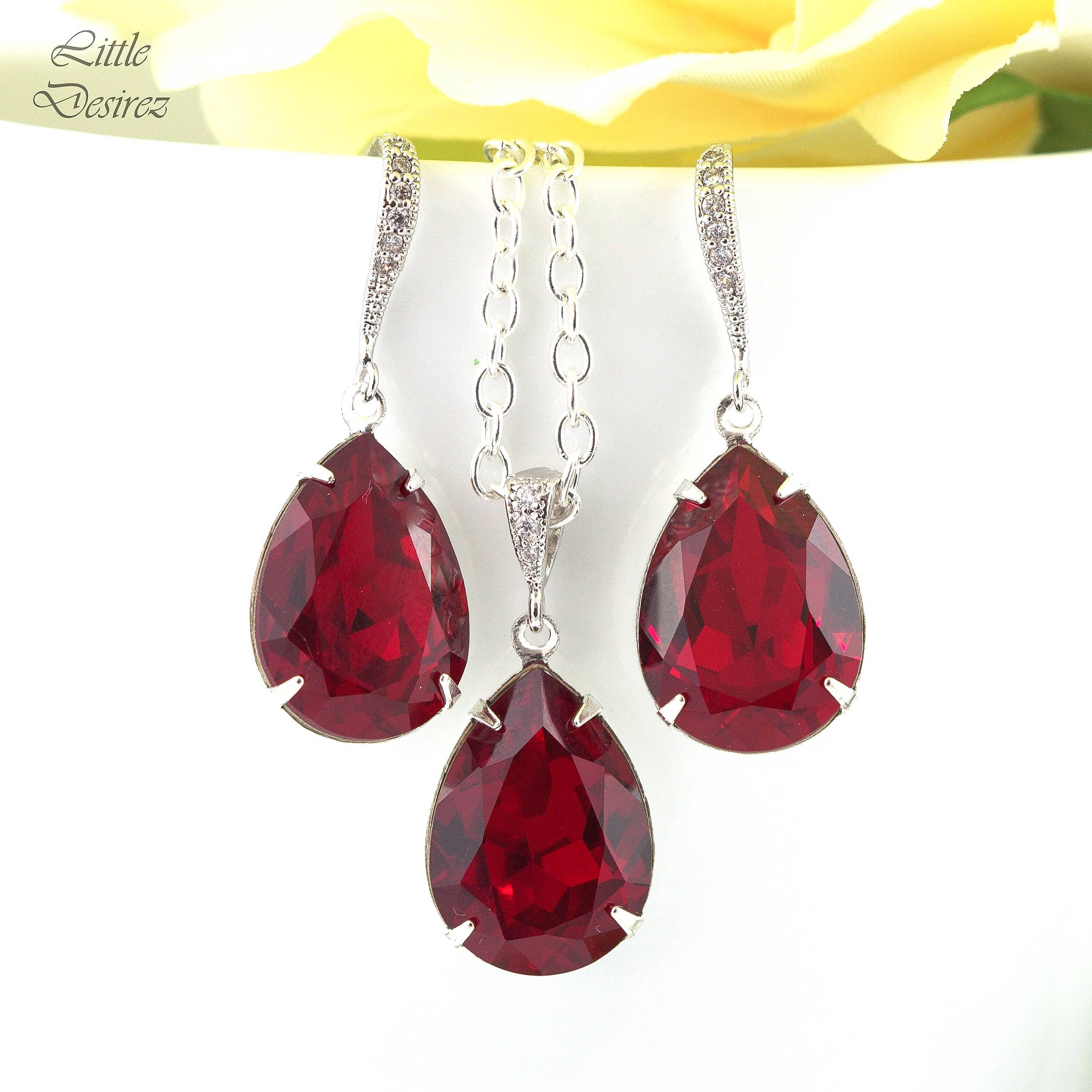 Red Jewelry Set Bridesmaid Gift Earrings and Necklace Set | Etsy