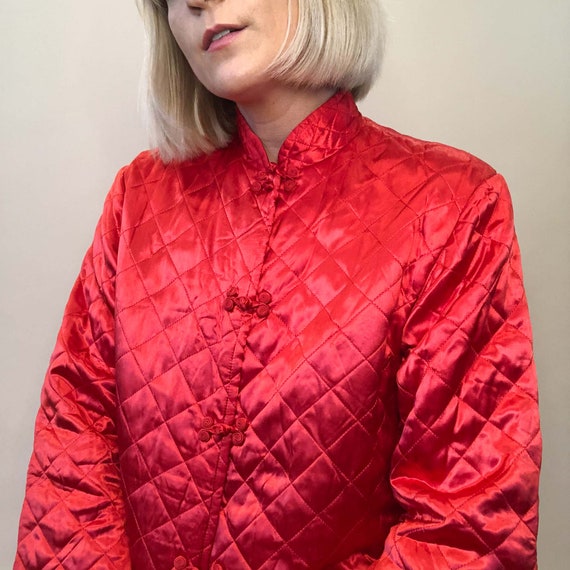 Small Medium Vintage Quilted Bed Jacket : Red Satin F… - Gem