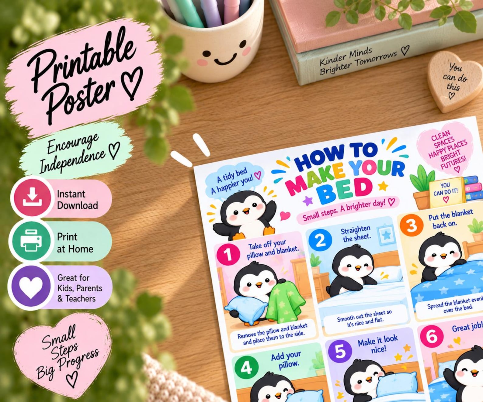 How to Make Your Bed Printable for Kids | Kids Chore Routine Chart ...