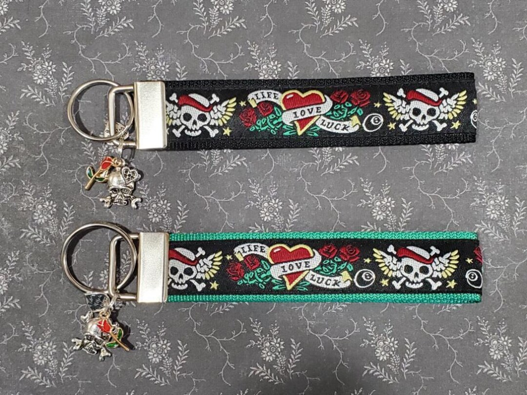 NOVELTY Jacquard Ribbon/nylon Web 1" Wide (25mm) Key Fobs, Skulls ...