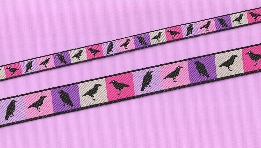 RDS 21-A Jacquard Ribbon Poly Trim "spring Ravens" Pink & Purple Blocks ...