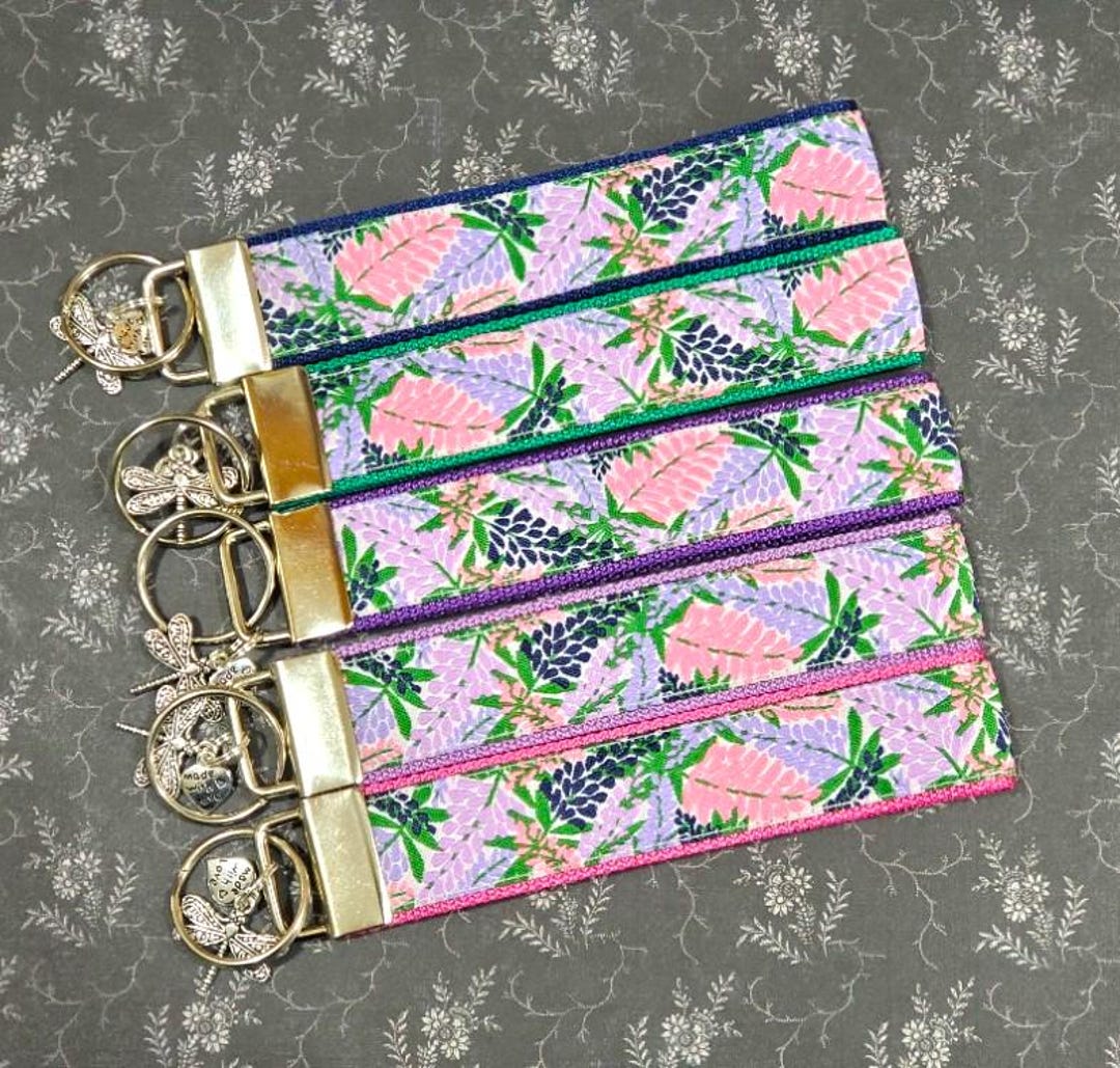 FLORAL Jacquard Ribbon/nylon Web 1" Wide (25mm) Key Fobs, Lupine ...