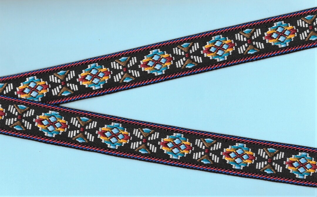 NATIVE AMERICAN F-09-C Jacquard Ribbon Poly Trim 1" Wide (25mm) Tribal ...