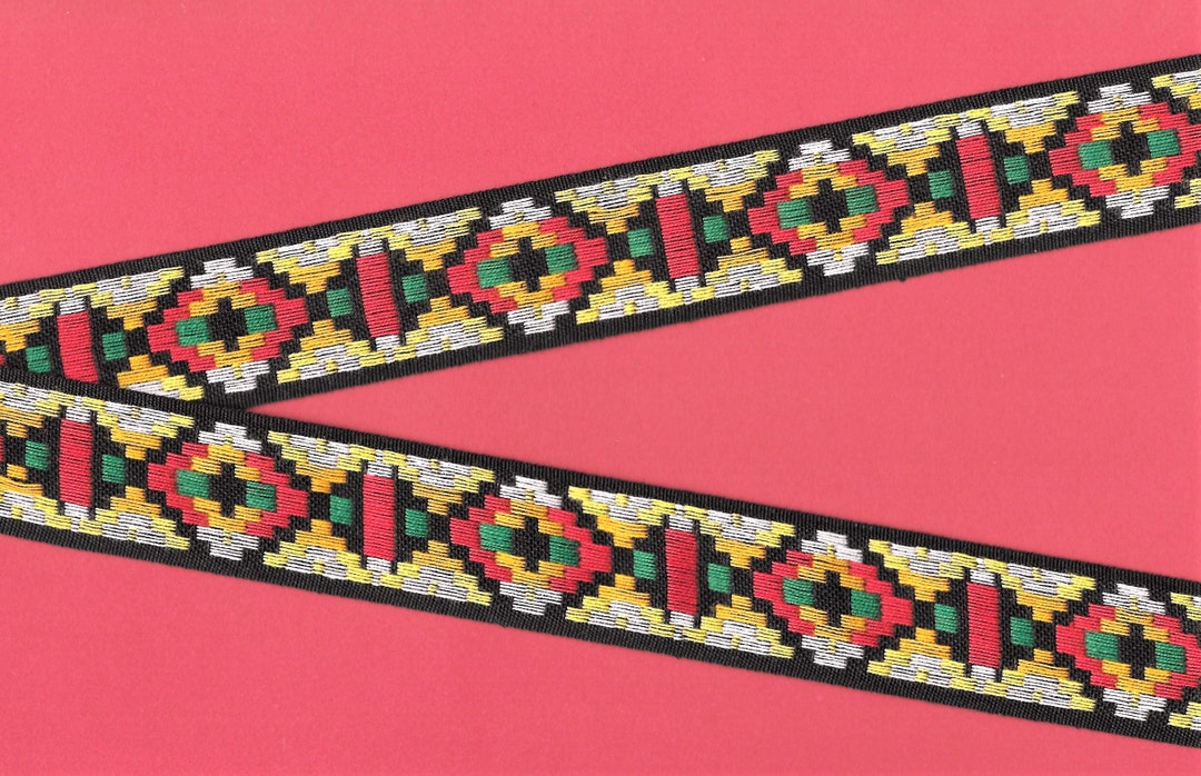 NATIVE AMERICAN G-03-C Jacquard Ribbon Trim Poly/cotton 1-1/8 Wide 28mm ...