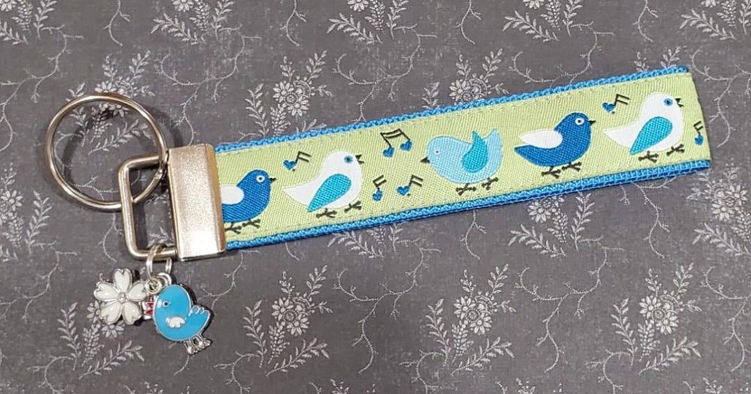 BIRDS Jacquard Ribbon/nylon Web 1" Wide (25mm) Key Fobs - Blue ...
