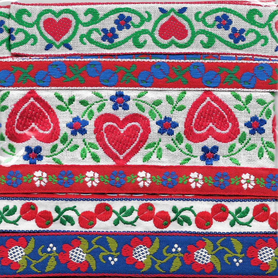 RIBBON PAK-64 Jacquard Ribbon Cotton Trim (6yds) 1yd Ea of 6 Hearts ...