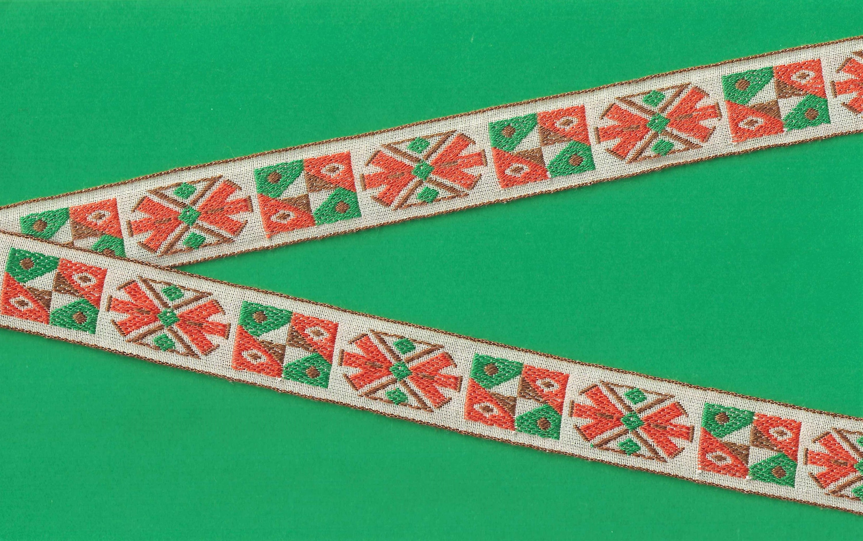 Per Yard 1 Wide NATIVE AMERICAN F-27-B Jacquard Ribbon Poly Trim Brown ...