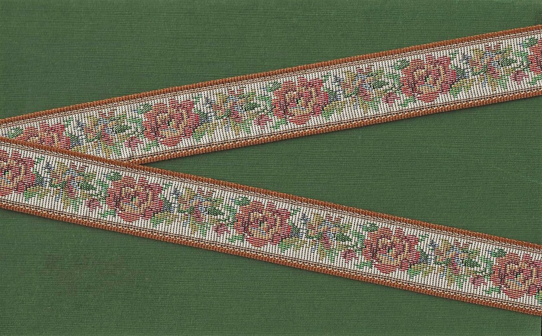 FLORAL TAPESTRY F-22-B Jacquard Ribbon Poly Trim 1-1/8" Wide (28mm ...
