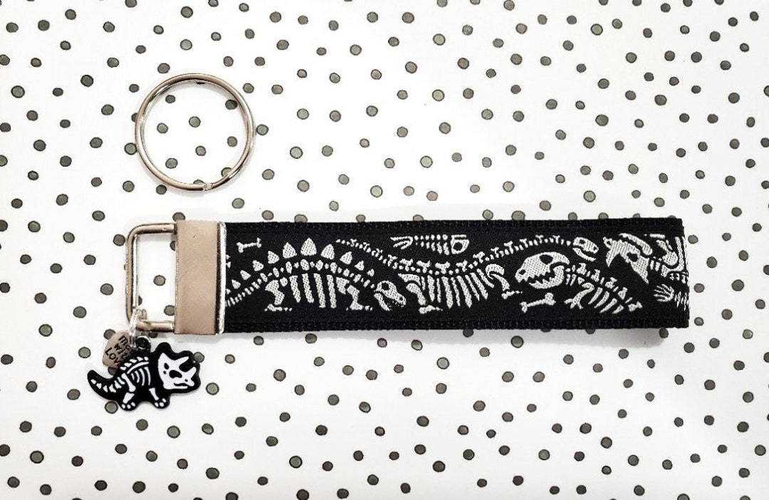 Jacquard Ribbon/nylon Web Key Fobs Black Web W/black & White DINOSAUR ...