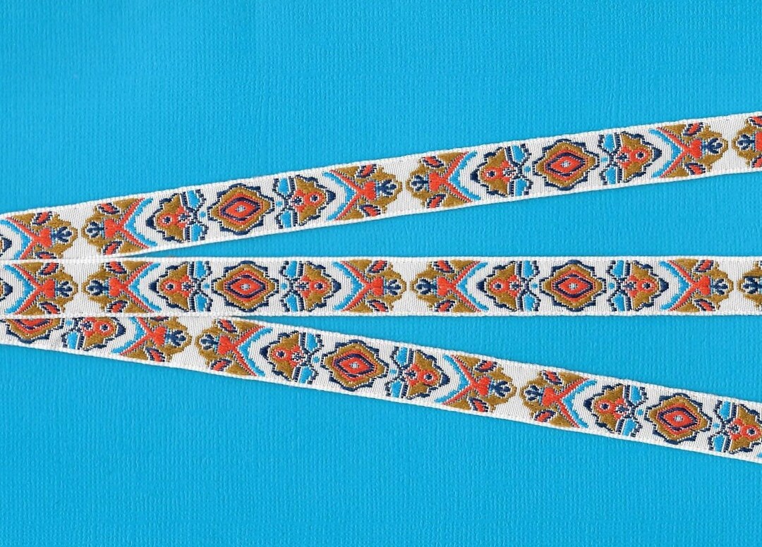 NATIVE AMERICAN B-20-A Jacquard Ribbon Poly Trim 1/2" Wide (13mm) White ...