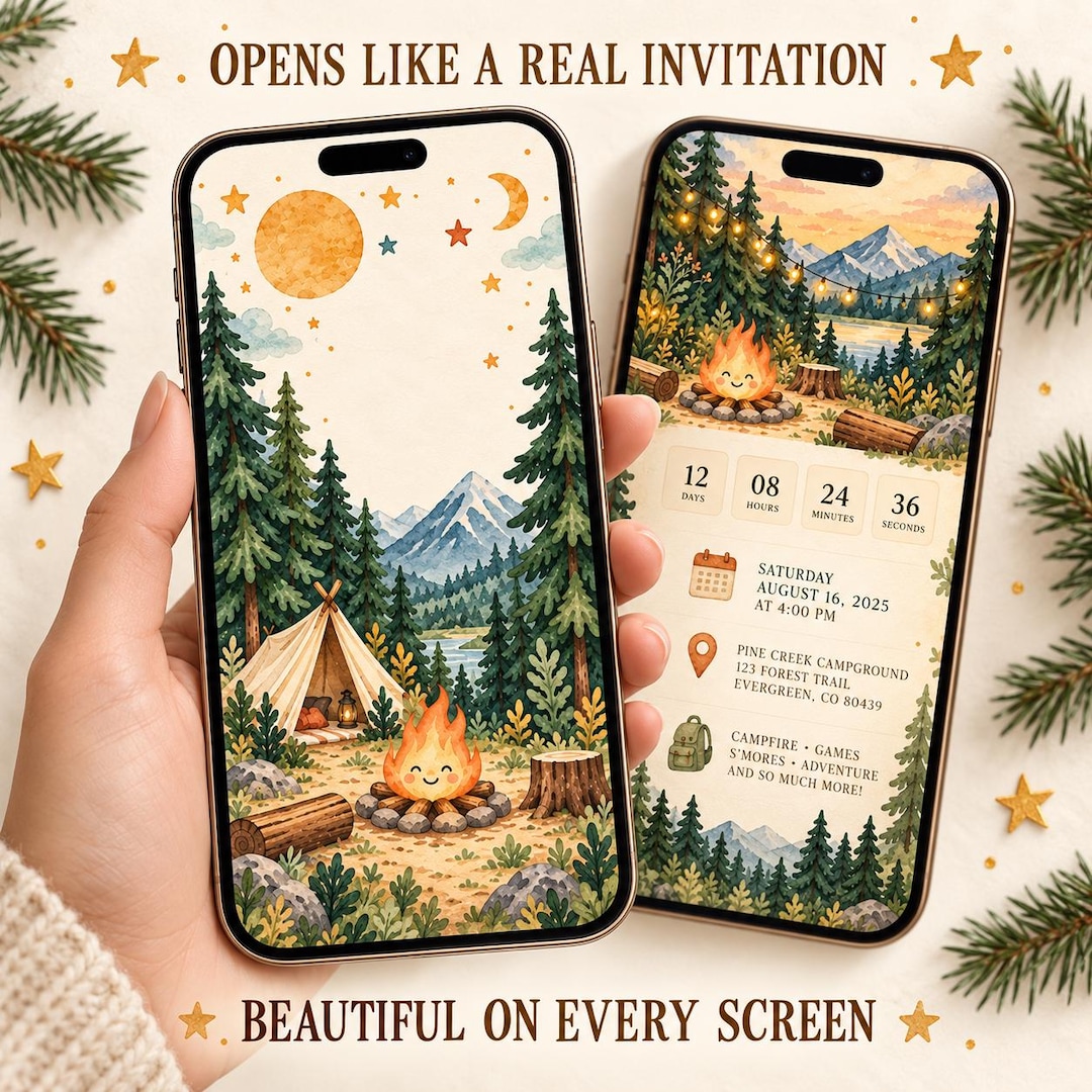 Interactive First Birthday Invitation | One Happy Camper Digital Invite ...