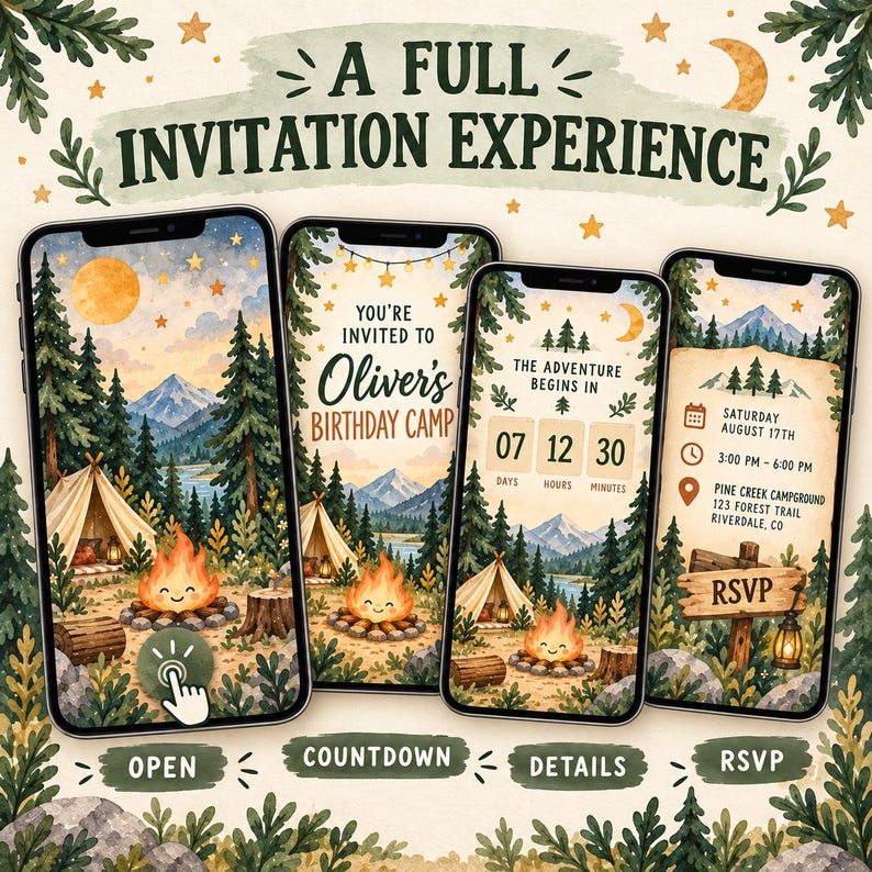 Interactive First Birthday Invitation | One Happy Camper Digital Invite ...