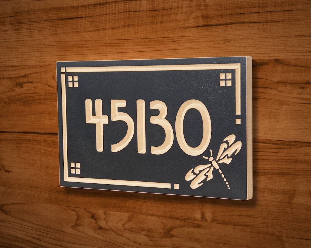 SIGN43 12" X 7-1/2" X 3/4" Engraved Dragonfly House Number Sign, Custom ...