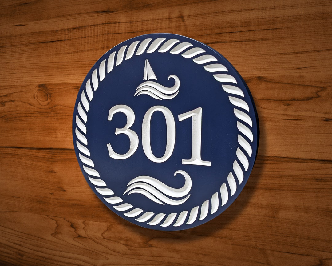 SIGN5 10" X 10" X 3/4" Engraved Nautical House Number Sign, Custom ...