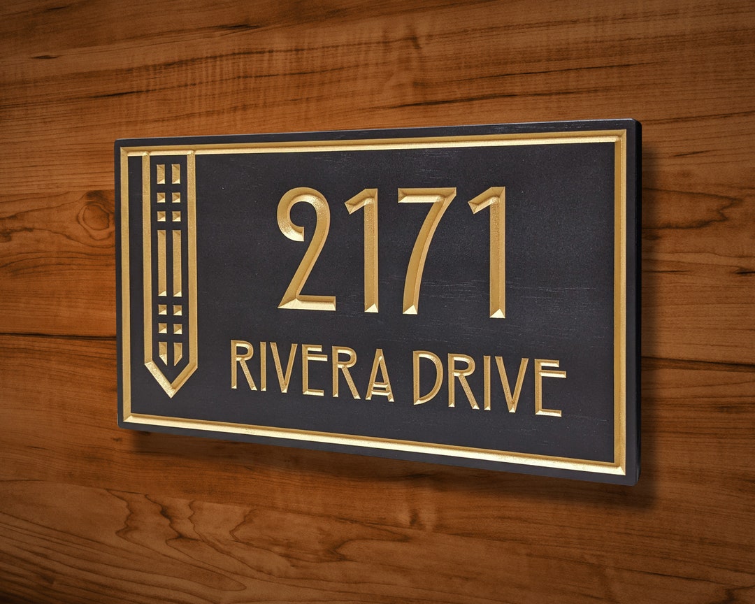 SIGN110 14-1/2" X 8" X 3/4" Engraved Lloyd Wright House Number/street ...