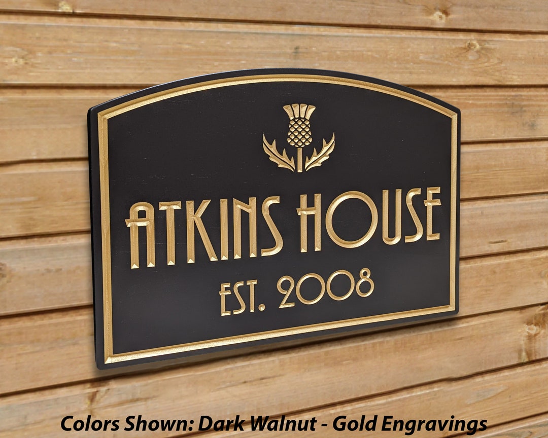 SIGN133 14" X 10" X 3/4" Engraved Craftsman Thistle House Number Sign ...