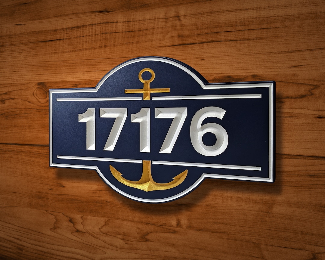 SIGN214 16" X 10" X 3/4" Engraved Anchor Nautical House Number Sign ...