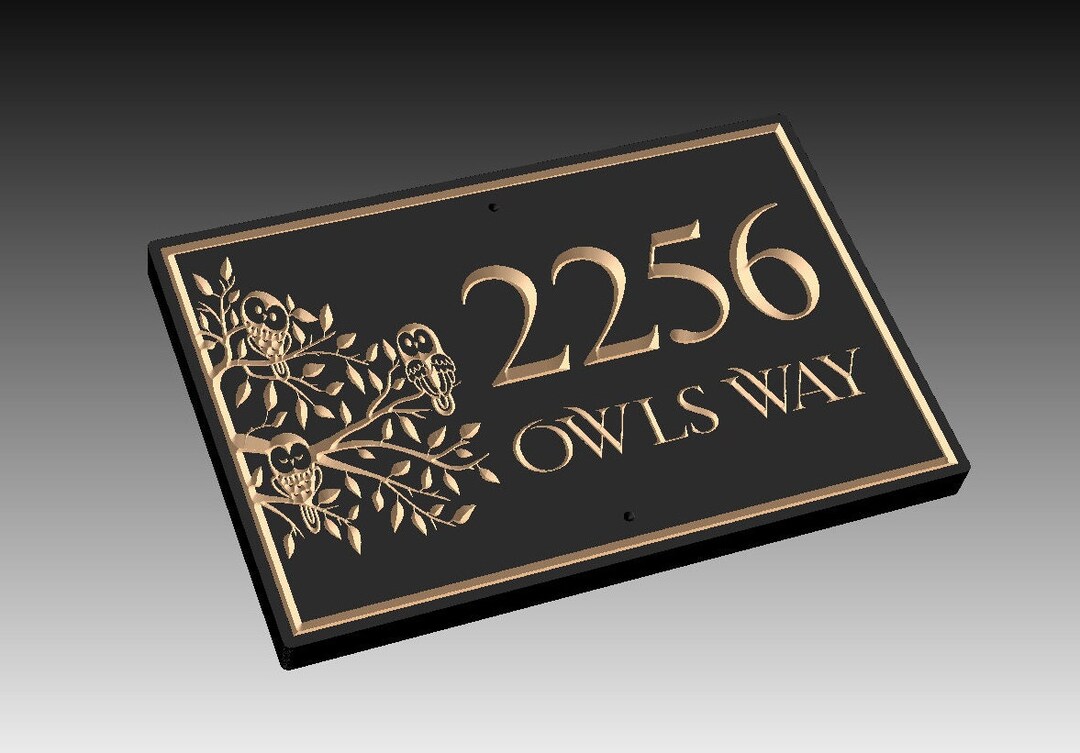 SIGN96 12" X 8" X 3/4" Engraved Owls House Address Sign, Custom Carved ...