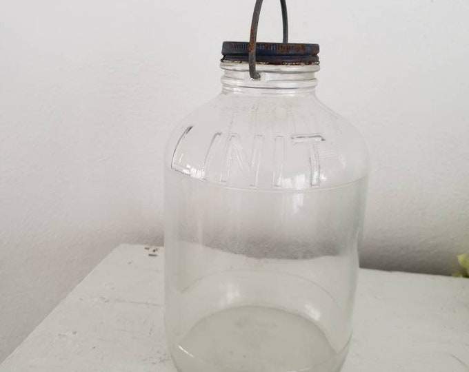 Vintage Linit Jar, Starch, Embossed Glass Jar, Original Wire Bail ...