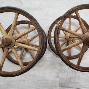 Set of Antique Wheels, 4 Buggy Wheels, Wood Spoked Wheels With Rubber ...