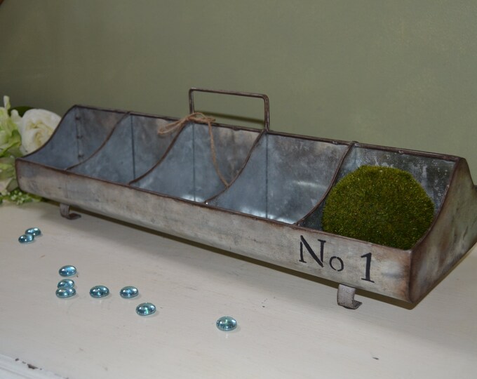 Galvanized Metal Farmhouse Tray Divided Bins Tote Parts Bin Farm Table ...