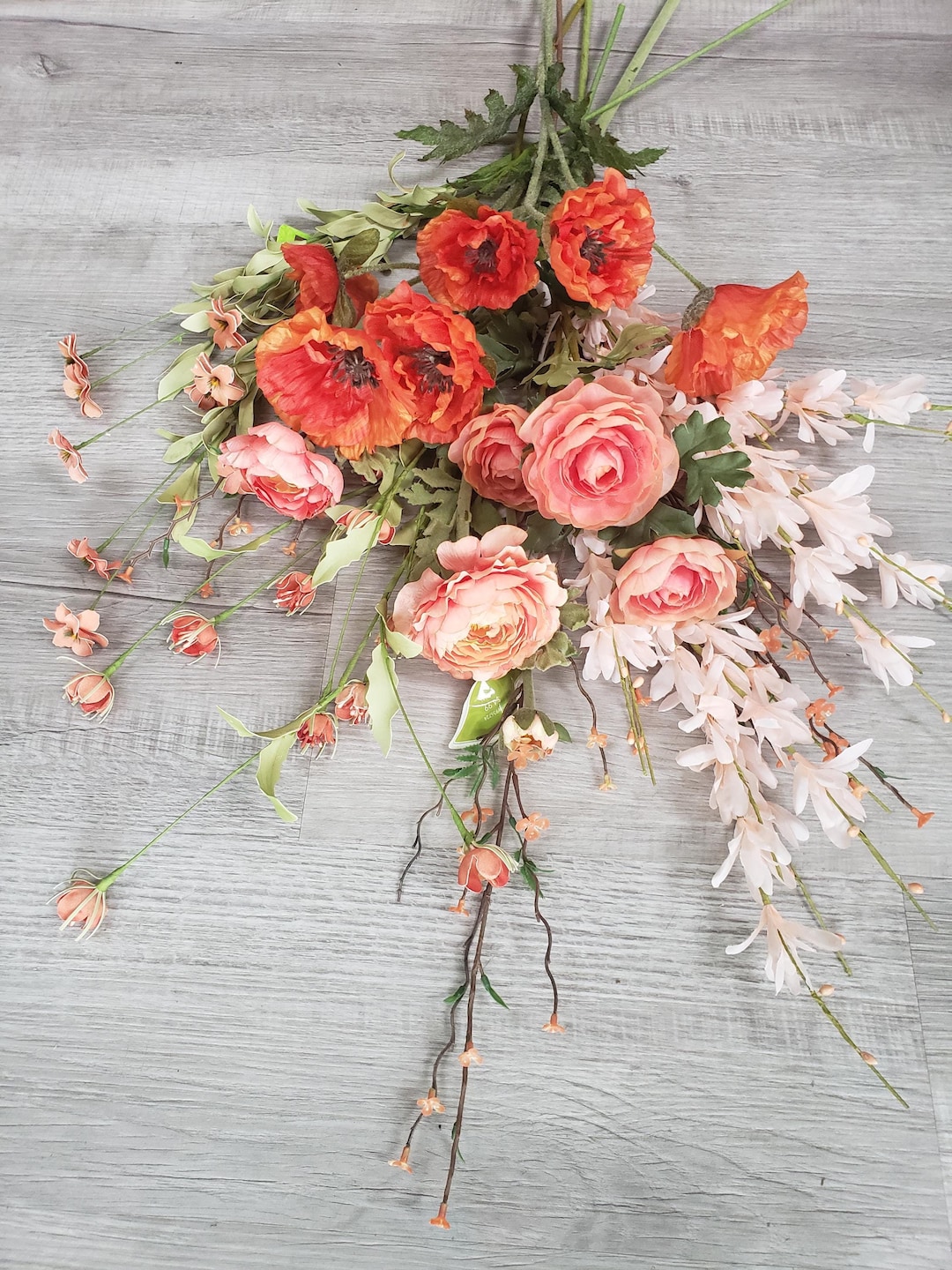 9 Pc. Assorted Peach, Coral Floral Stems, Faux Poppy, Ranunculus, 44.5 ...