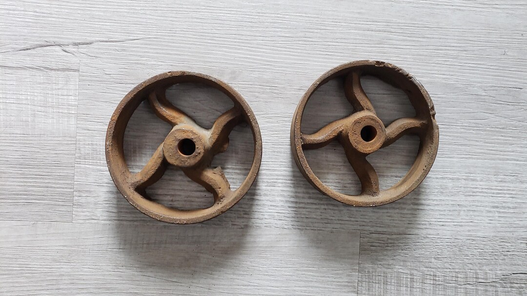 2 Factory Cart Wheels , Vintage Industrial Wheels, Cast Iron Wheels ...