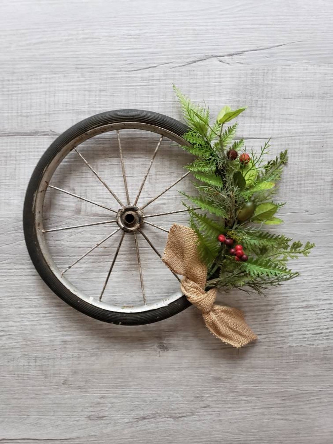 Antique Wheel Floral Arrangement Wall Decor Faux Greenery - Etsy