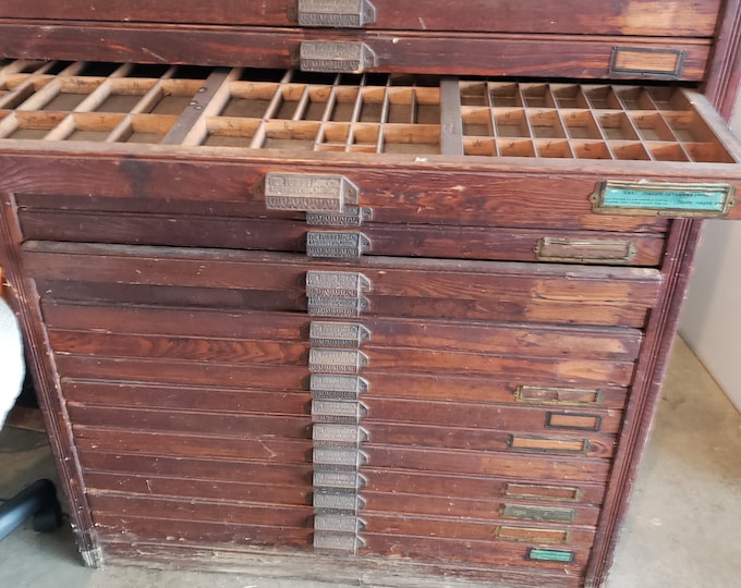 Antique Letterpress Printers Wood Cabinet. 20 Typeset Drawer Cabinet ...