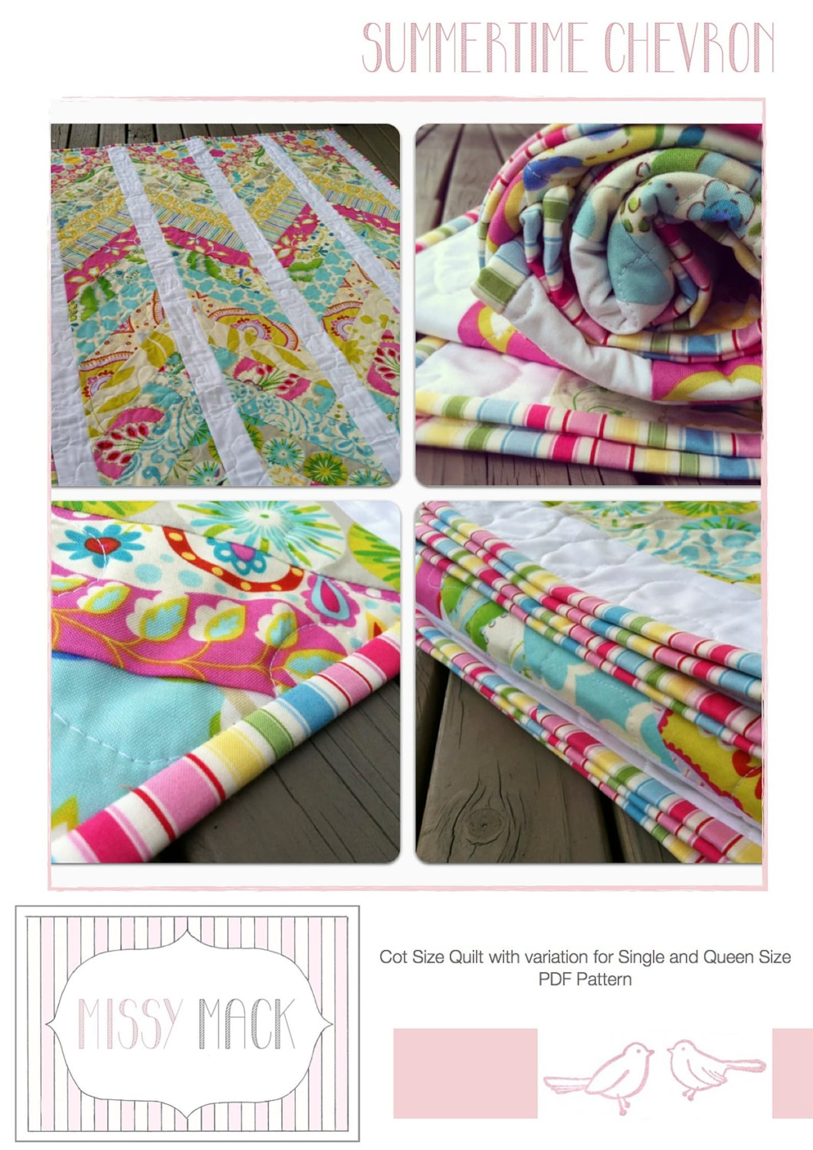 PDF Pattern for Chevron Patchwork Quilt available in Cot | Etsy