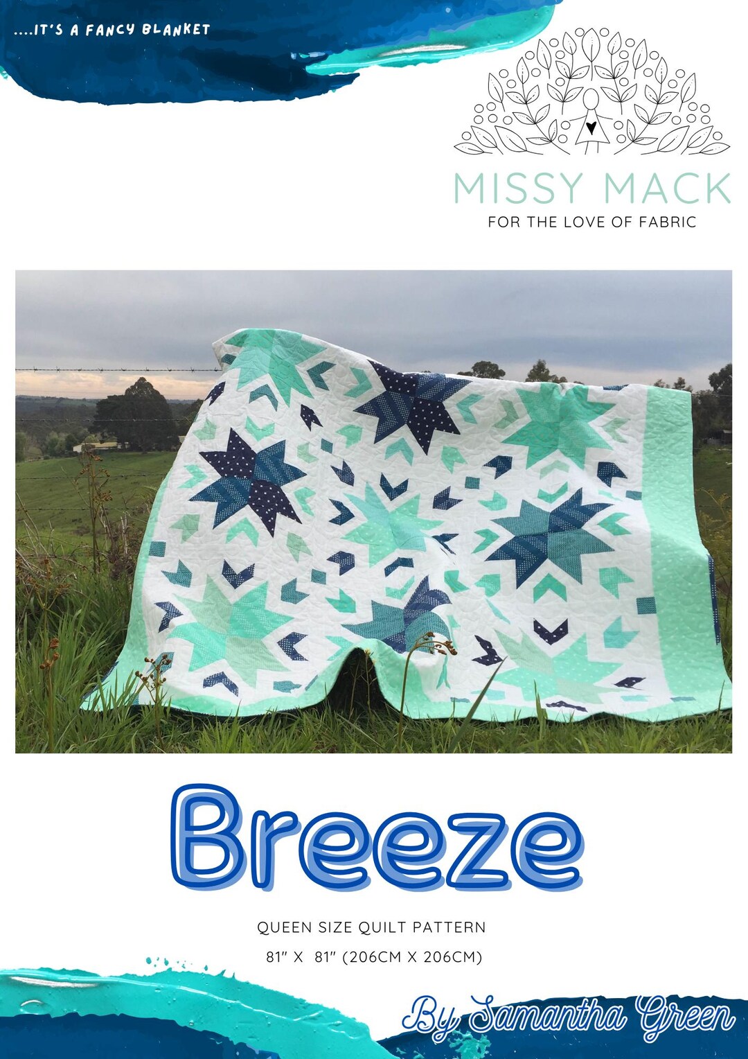 PDF Download Pattern for Breeze Quilt - Queen Size Patchwork Classic ...