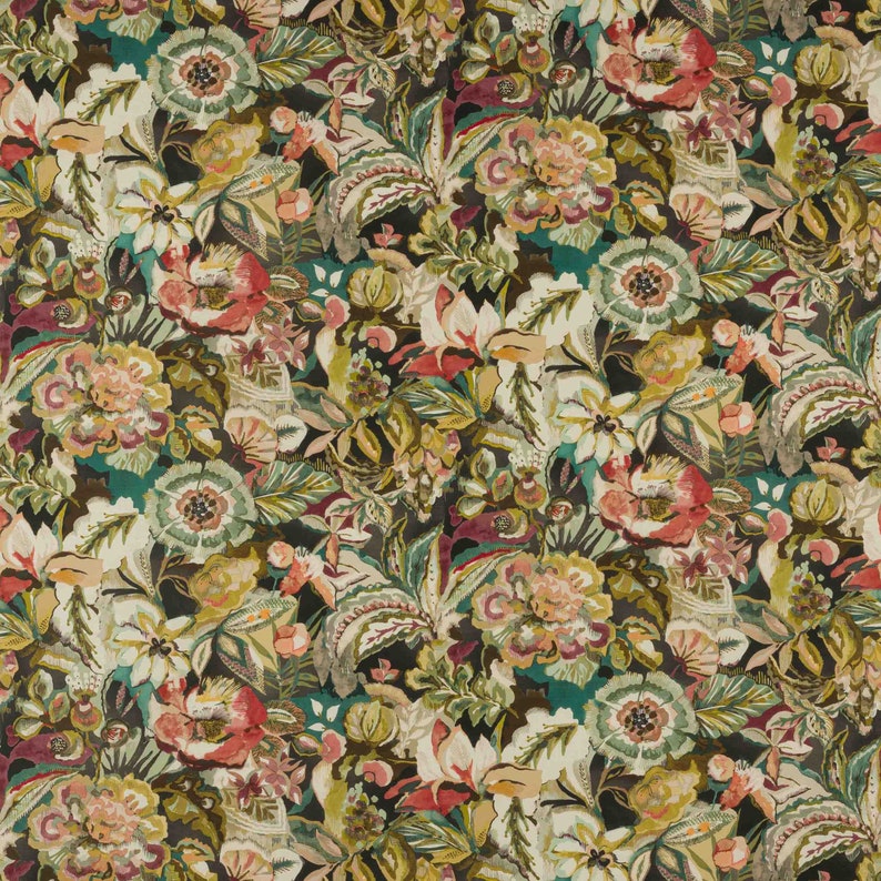 JANE CHURCHILL Bustling Floral Leaf Print Fabric 10 Yards Charcoal - Etsy