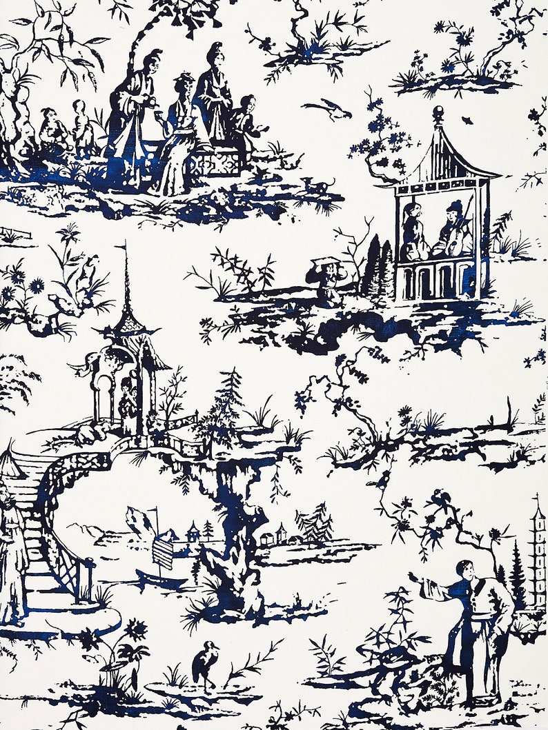 SCALAMANDRE Chinoiserie Pagoda Palace Toile Linen Fabric 10 - Etsy