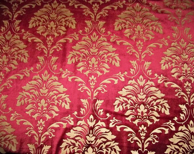 Red Gold VELVET DAMASK FABRIC 1 Yard Remnant - Etsy