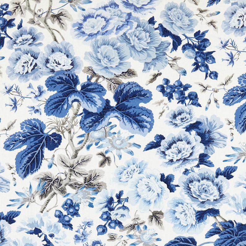 SCALAMANDRE BOTANICAL HIGHGROVE Floral Linen 3 Yards Porcelain Blue ...