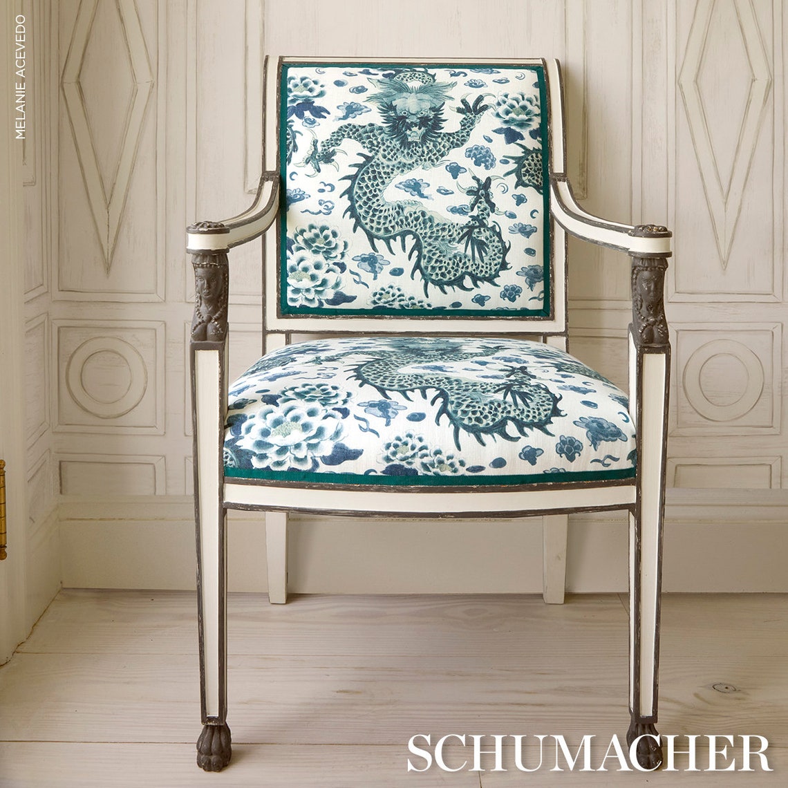 SCHMACHER Empress Dragon Watercolor Stylized Floral Chinoiserie Fabric ...