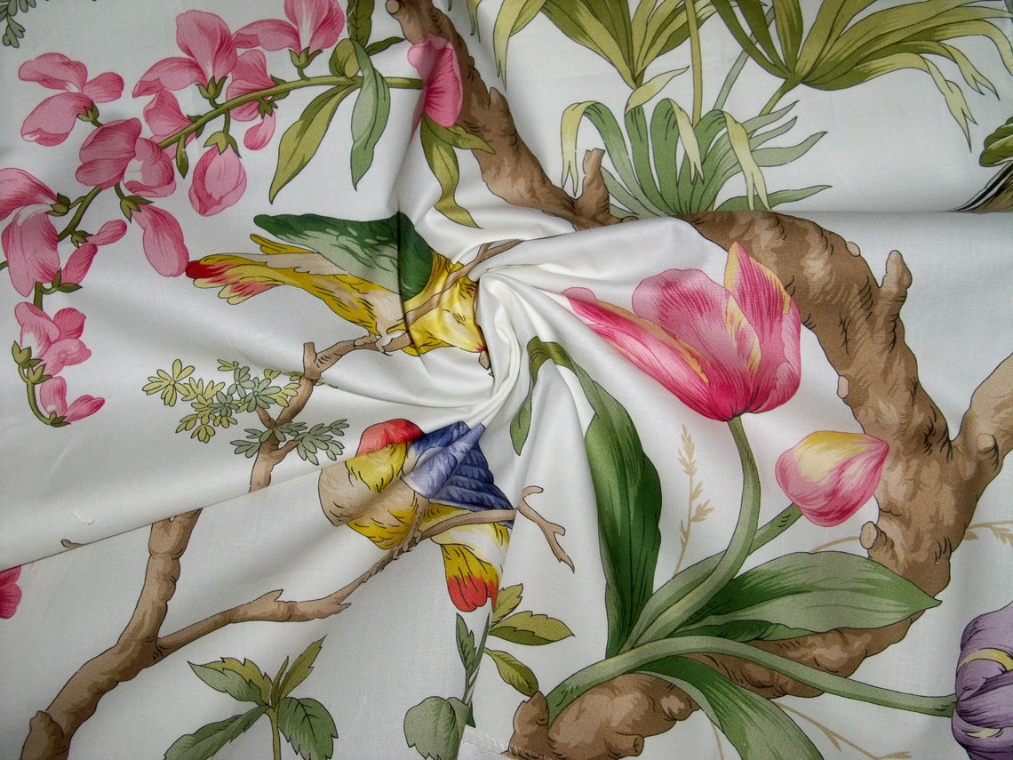 SCALAMANDRE TROPICAL BOTANICAL Birds Toile Fabric 10 Yards Ivory Rose ...