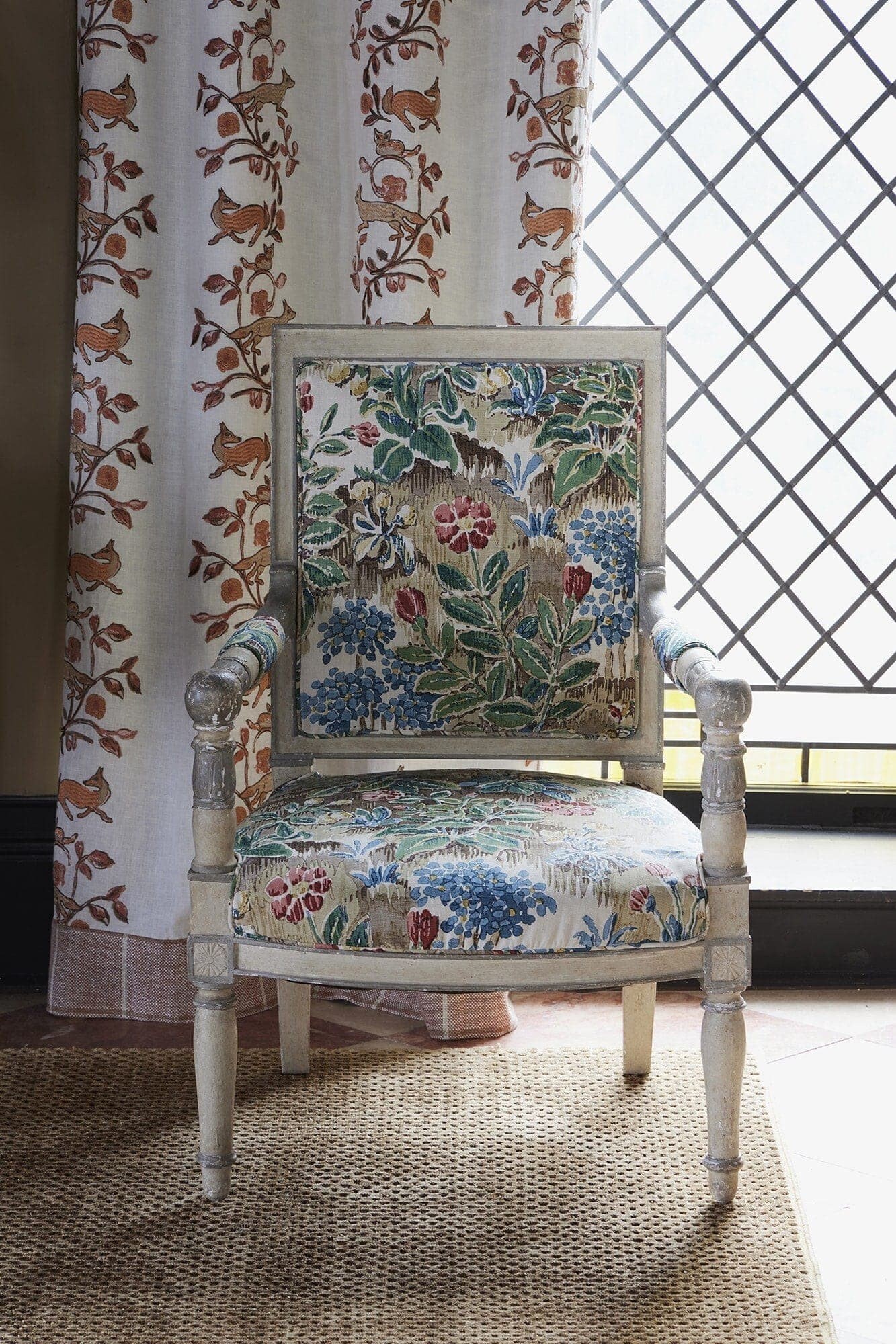 COWTAN & TOUT Houghton Hall Floral Handblock Print Linen Fabric 3 Yards ...
