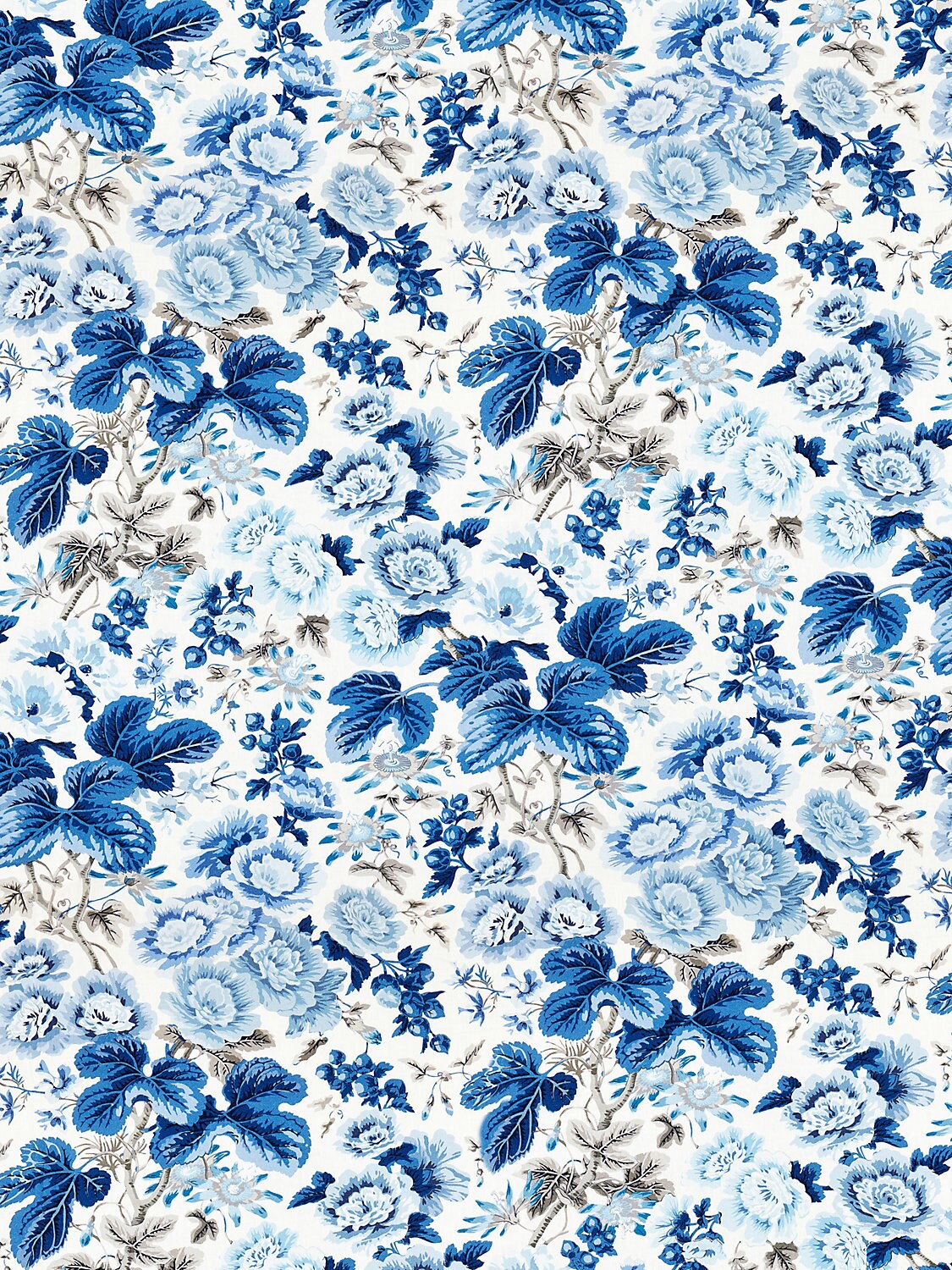 SCALAMANDRE BOTANICAL HIGHGROVE Floral Linen 3 Yards Porcelain Blue ...