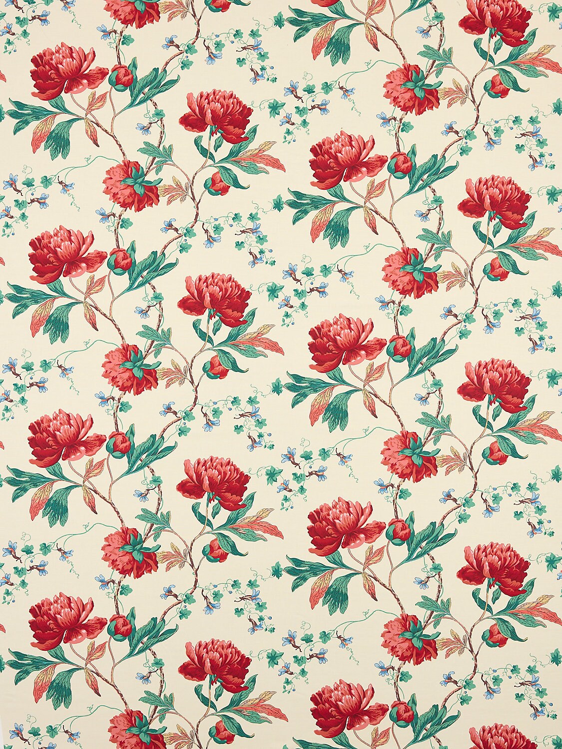 SCALAMANDRE Enchanting Floral Peony Trellis Vines Cotton Linen Print ...